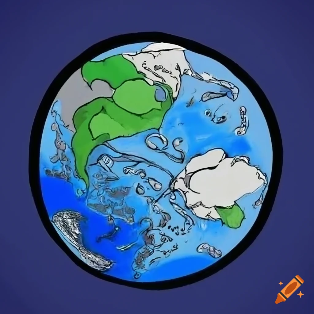 Cartoon style half of the earth with a big red rose, marine blue ...