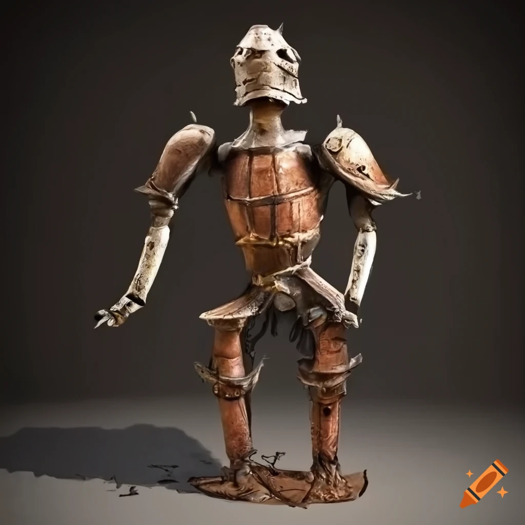 Medieval-themed bipedal automaton made of trash on Craiyon