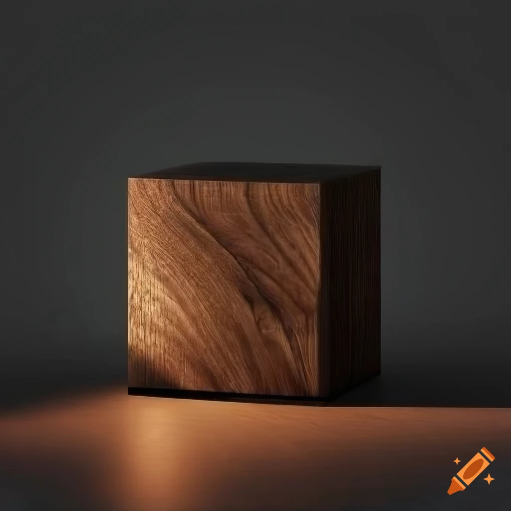 Dark wooden textured cube on surface with realistic lighting and sharp ...