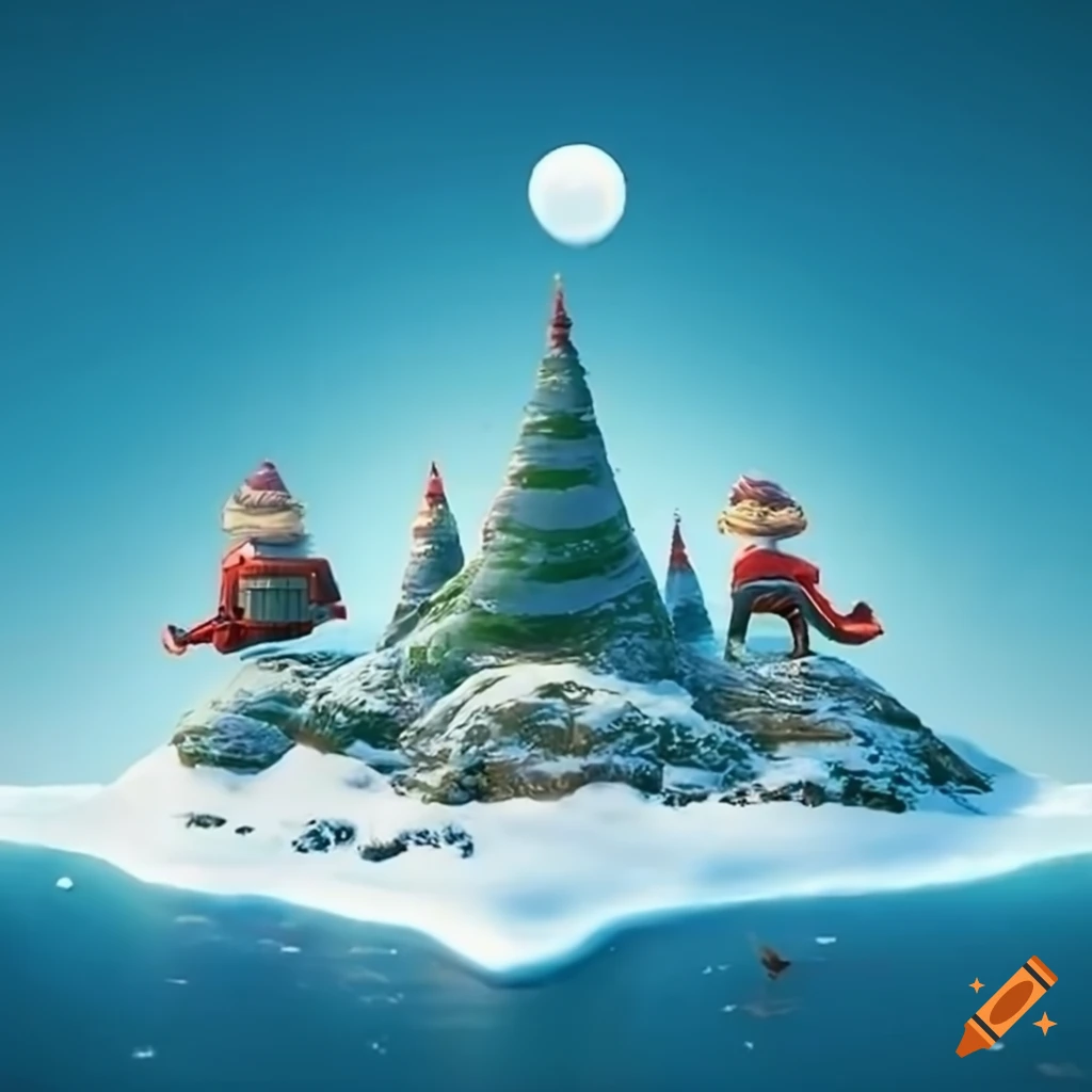 Snow Island, a winter landscape with trees and fallen leaves, an elf ...