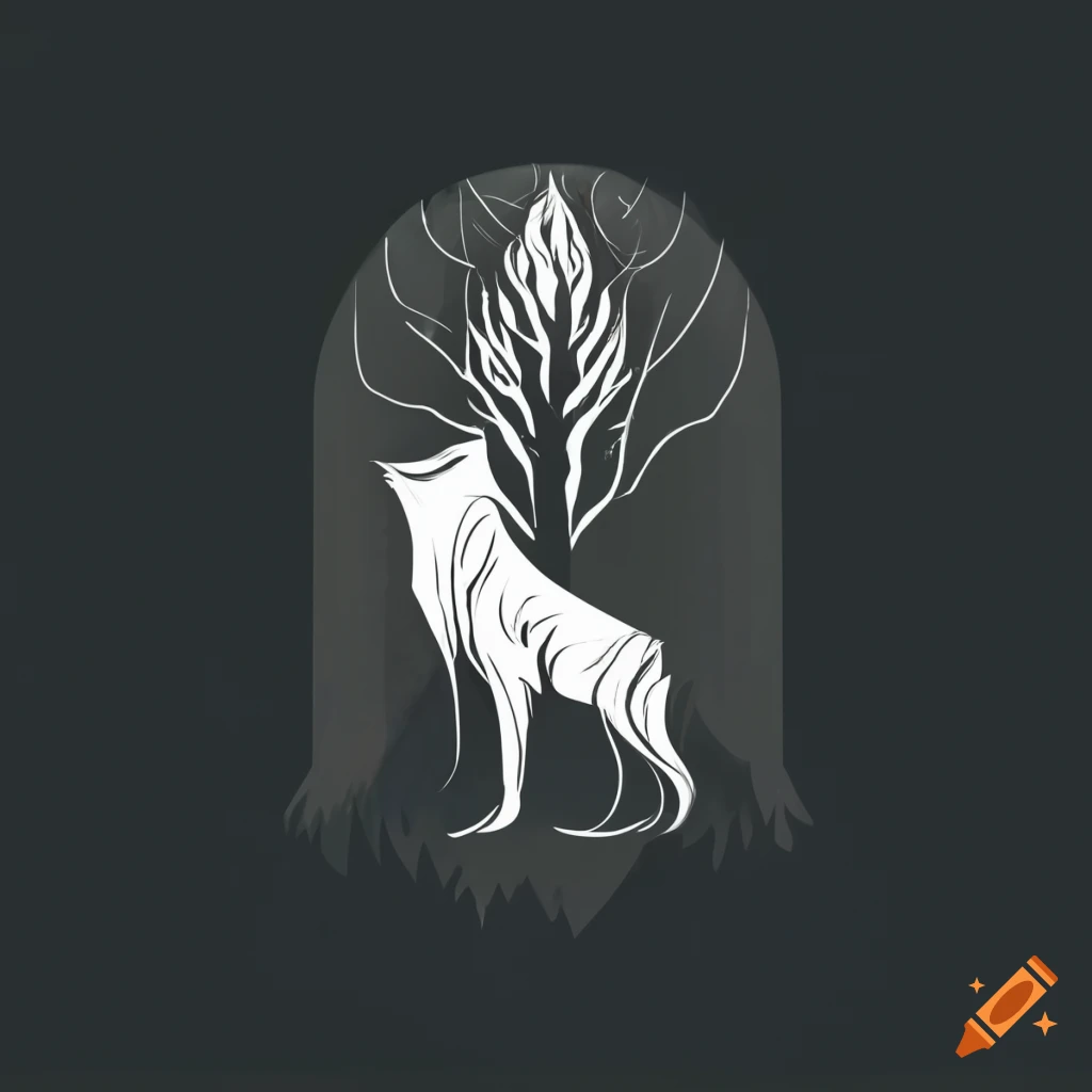 Elegant black and white abstract wolf tree logo design on Craiyon