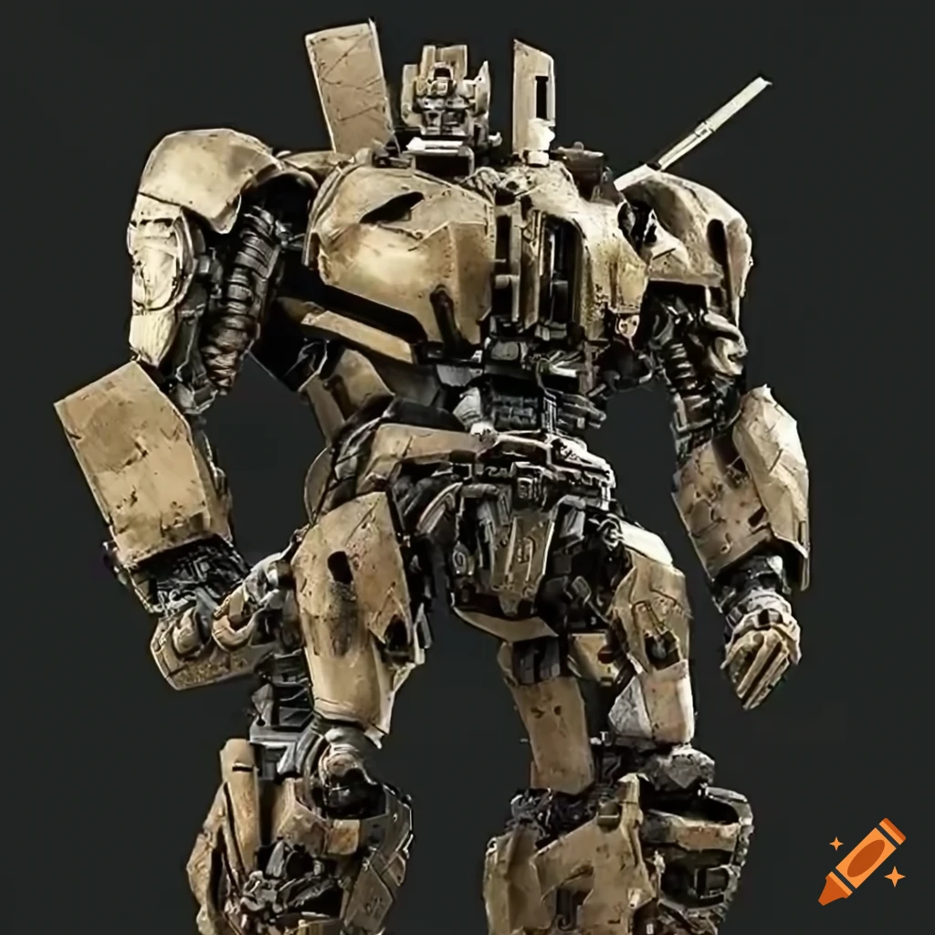 Michael Bay movie transformer war robot in sand color with humvee ...