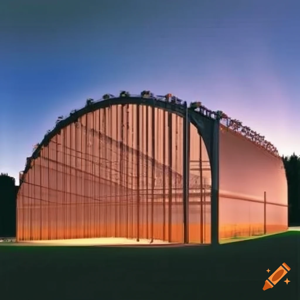 Huge translucent industrial building with multiple textile roofs and ...