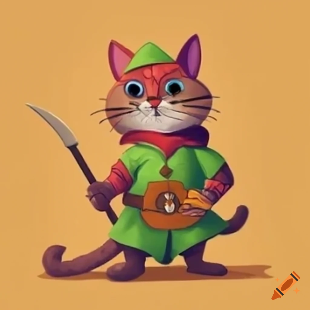 Cartoon cat dressed as robin hood on Craiyon