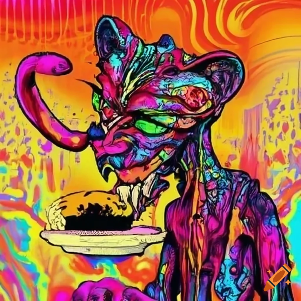 Bill the cat in a colorful psychedelic setting on Craiyon