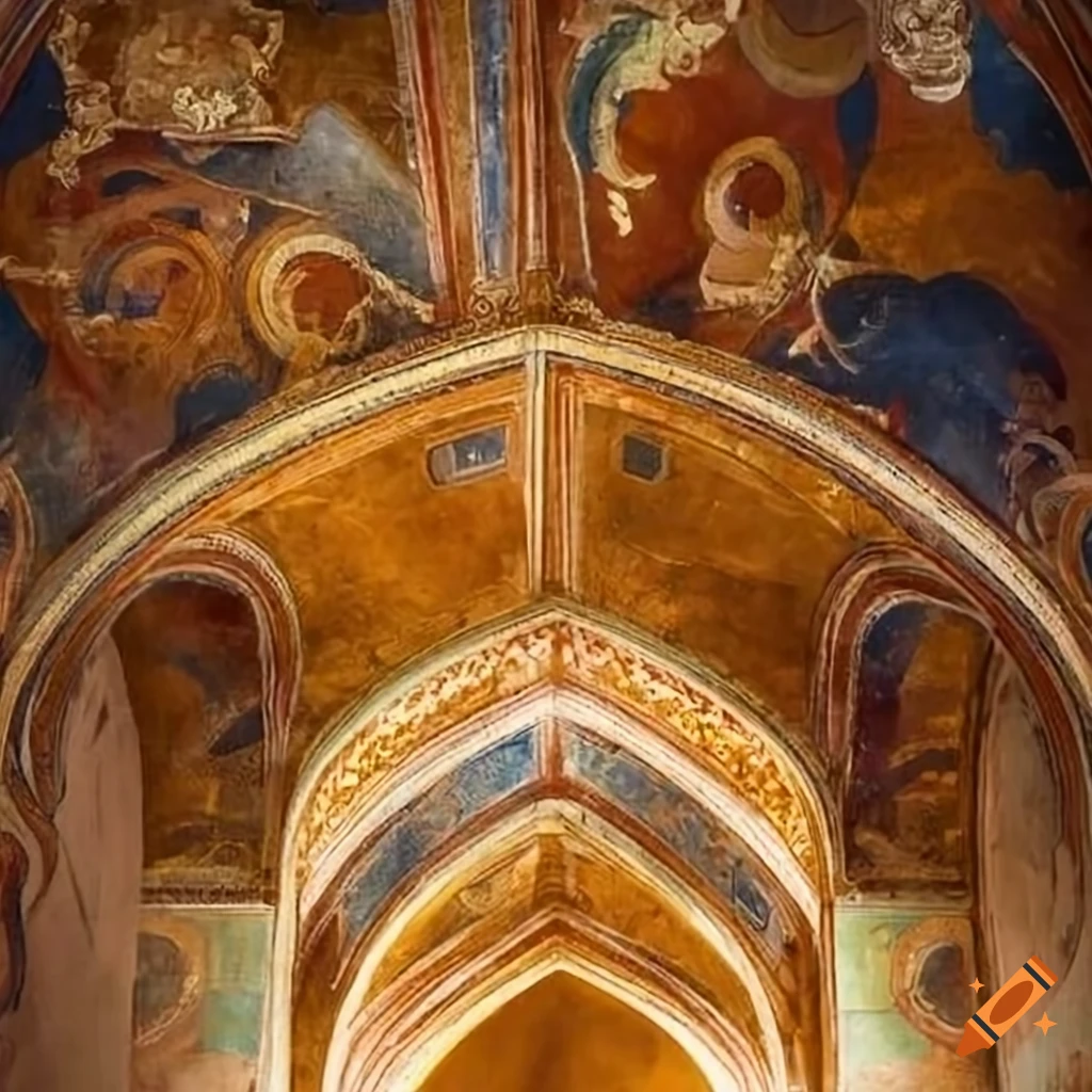 Medieval-style fresco depicting God creating the world on a palace ...