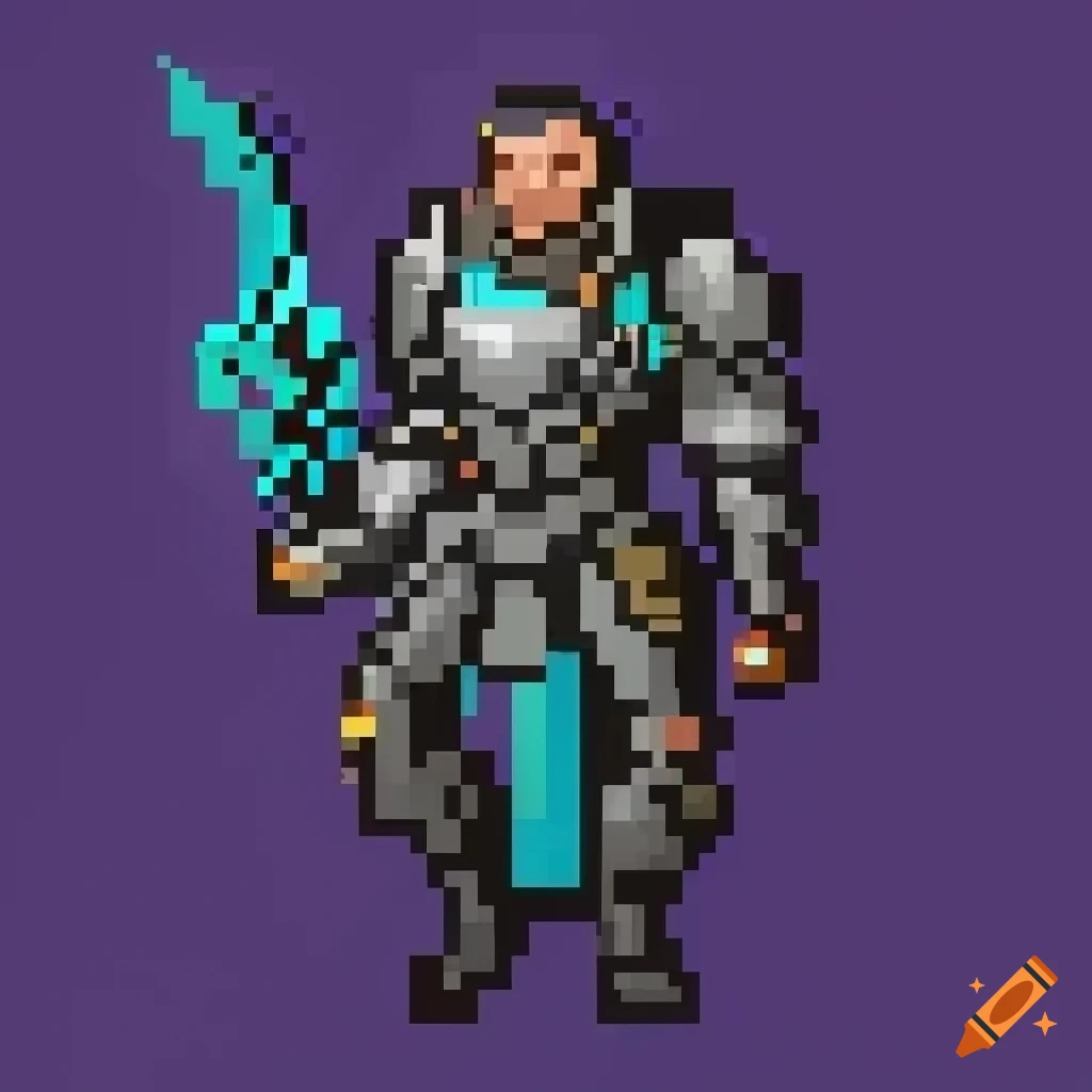 Cyberpunk paladin pixel art on Craiyon
