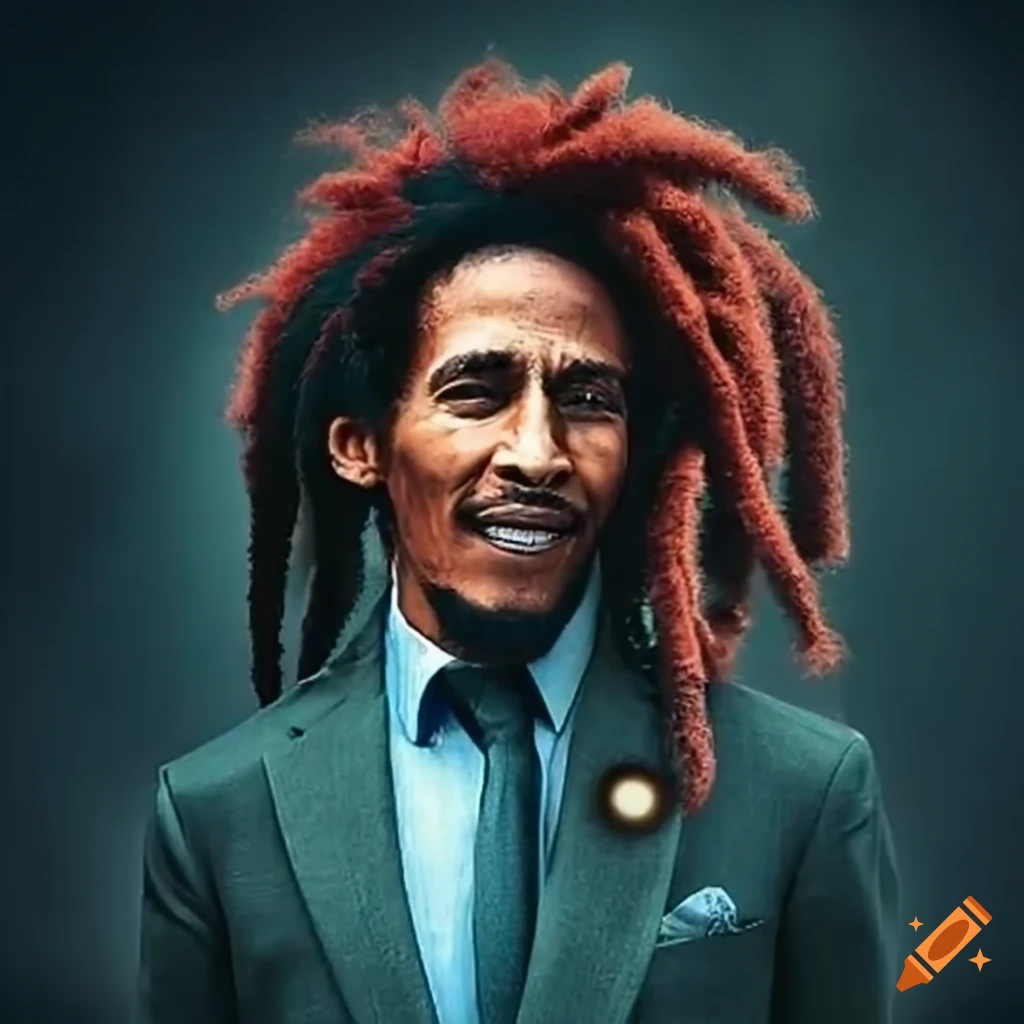 Bob marley in a business suit displaying a watch on Craiyon