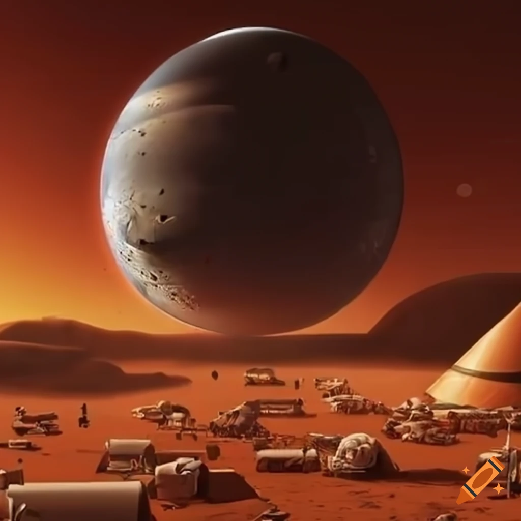 Human colony on mars with cylindrical habitation modules on Craiyon