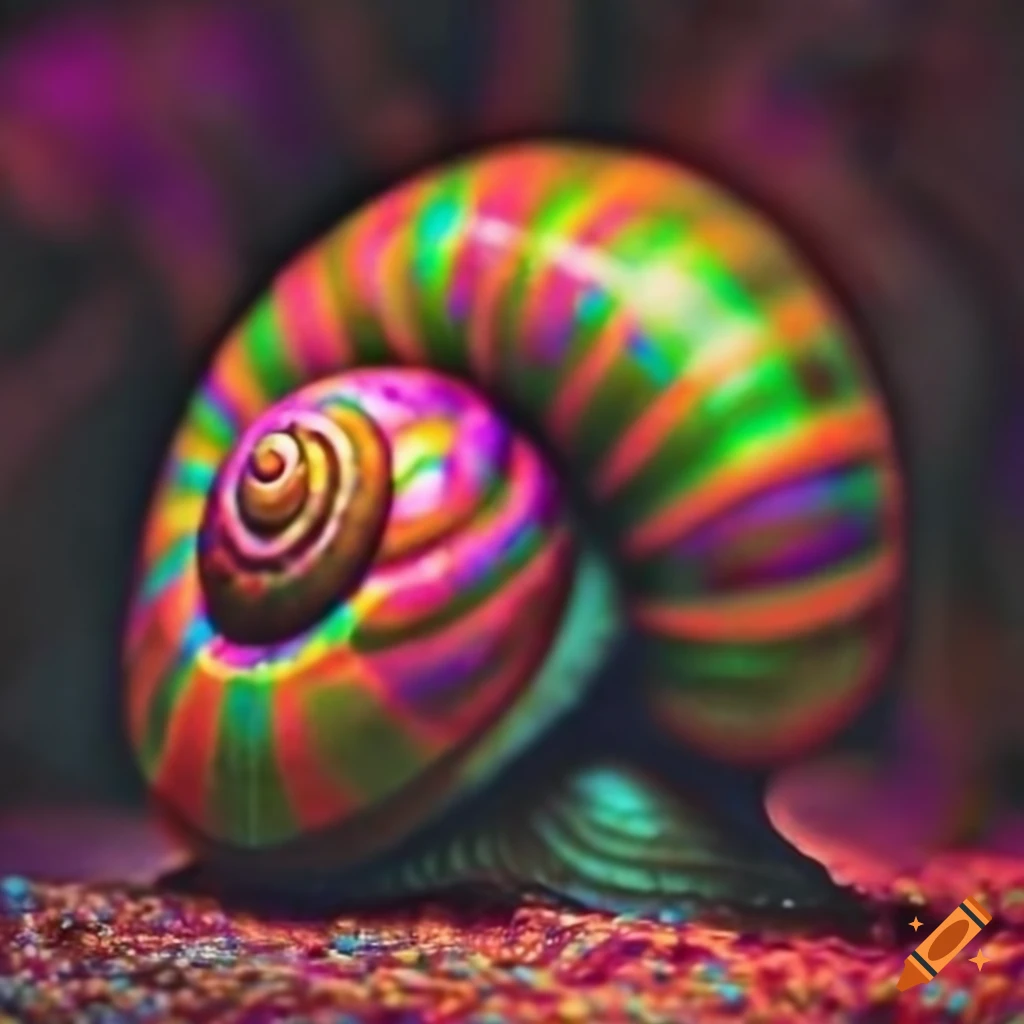 Colorful psychedelic snail artwork on Craiyon