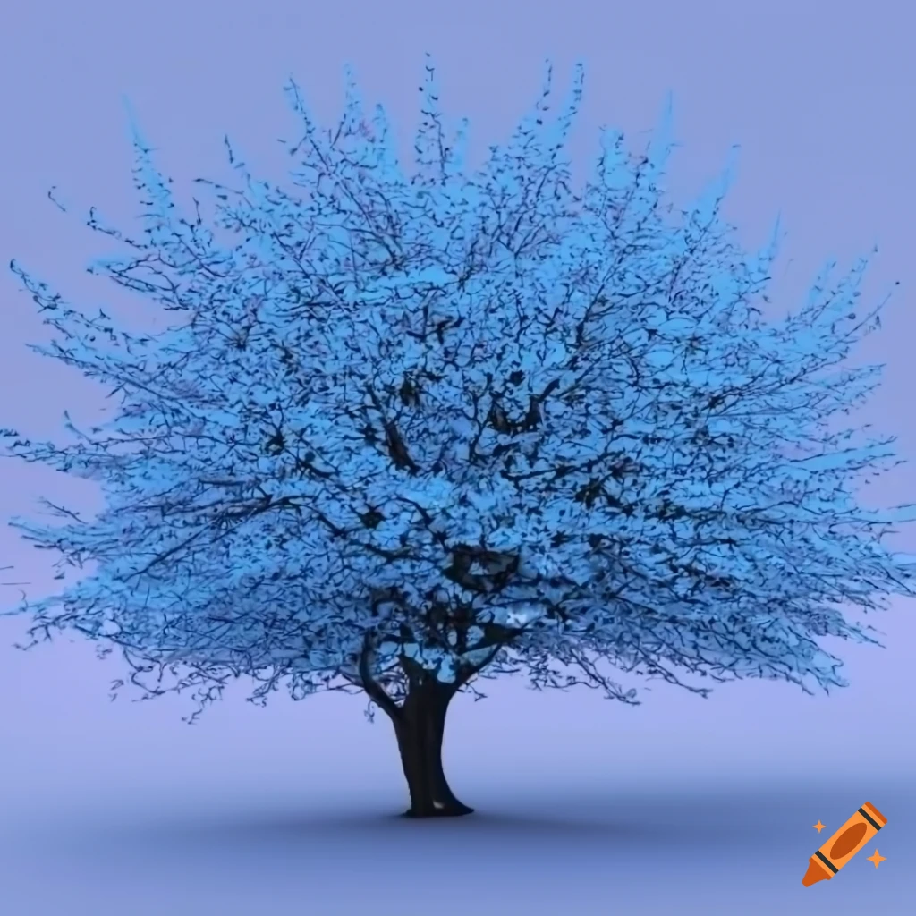 Blue cherry blossom tree on solid background with high resolution on ...