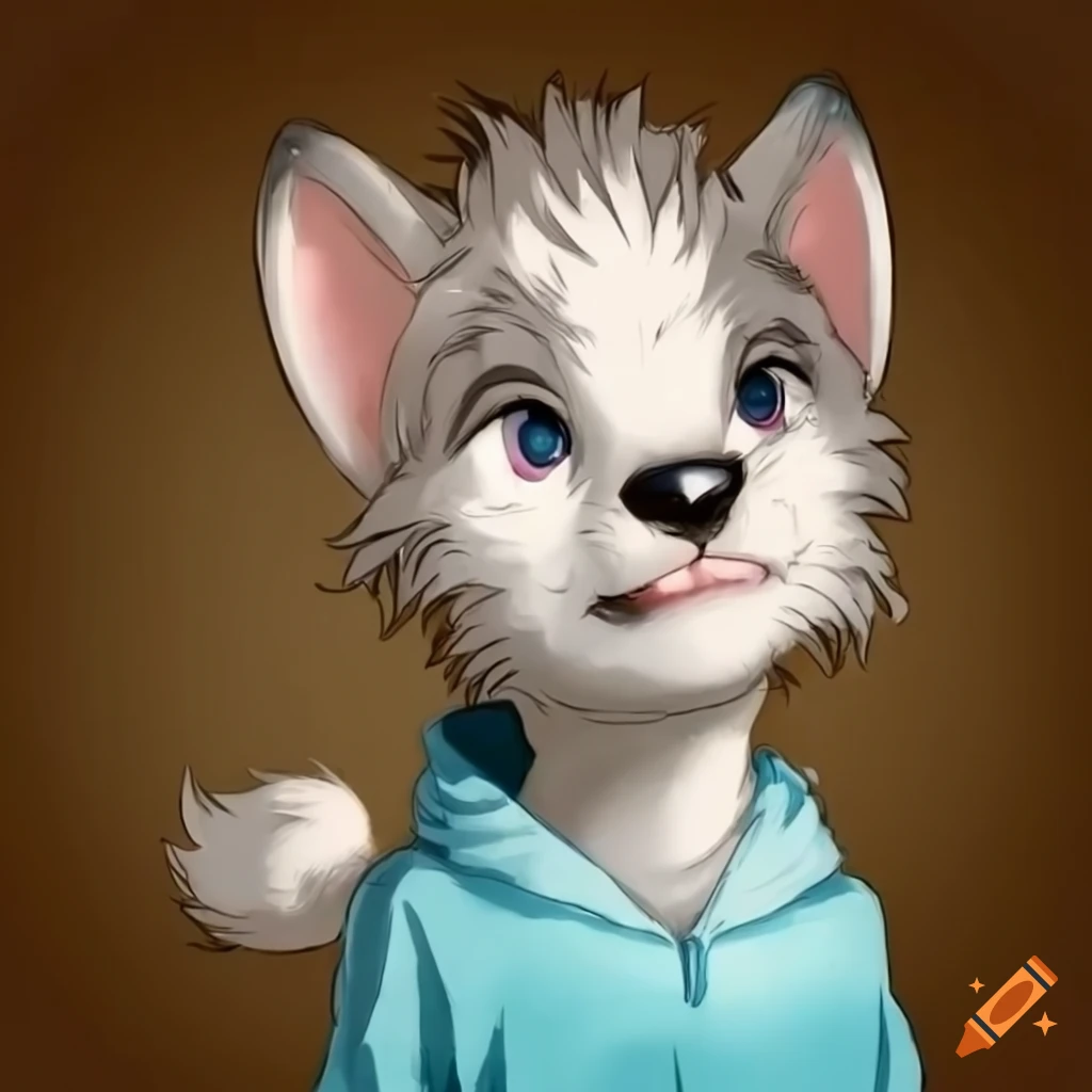 Anthropomorphic white lion cub character wearing clothes on Craiyon