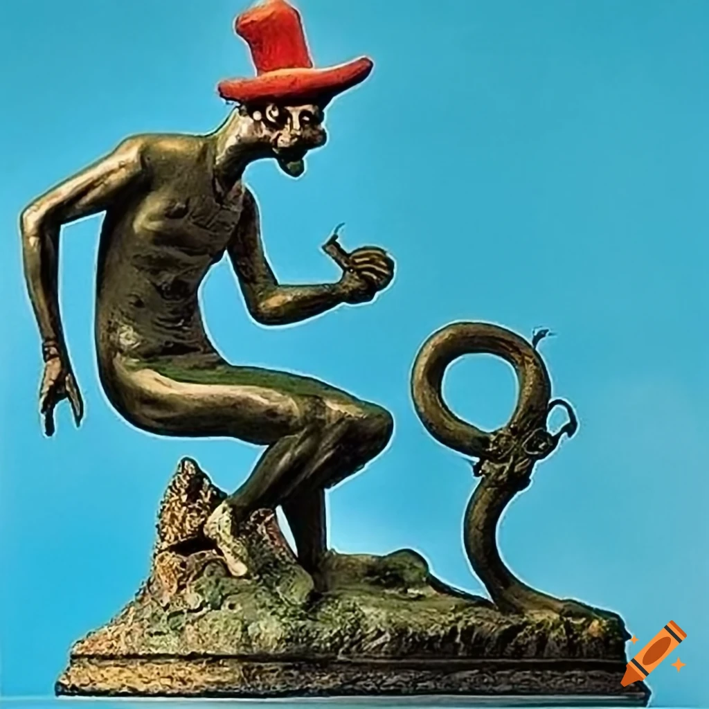 Colorful humorous illustration of the statue of the Thinker in a ...