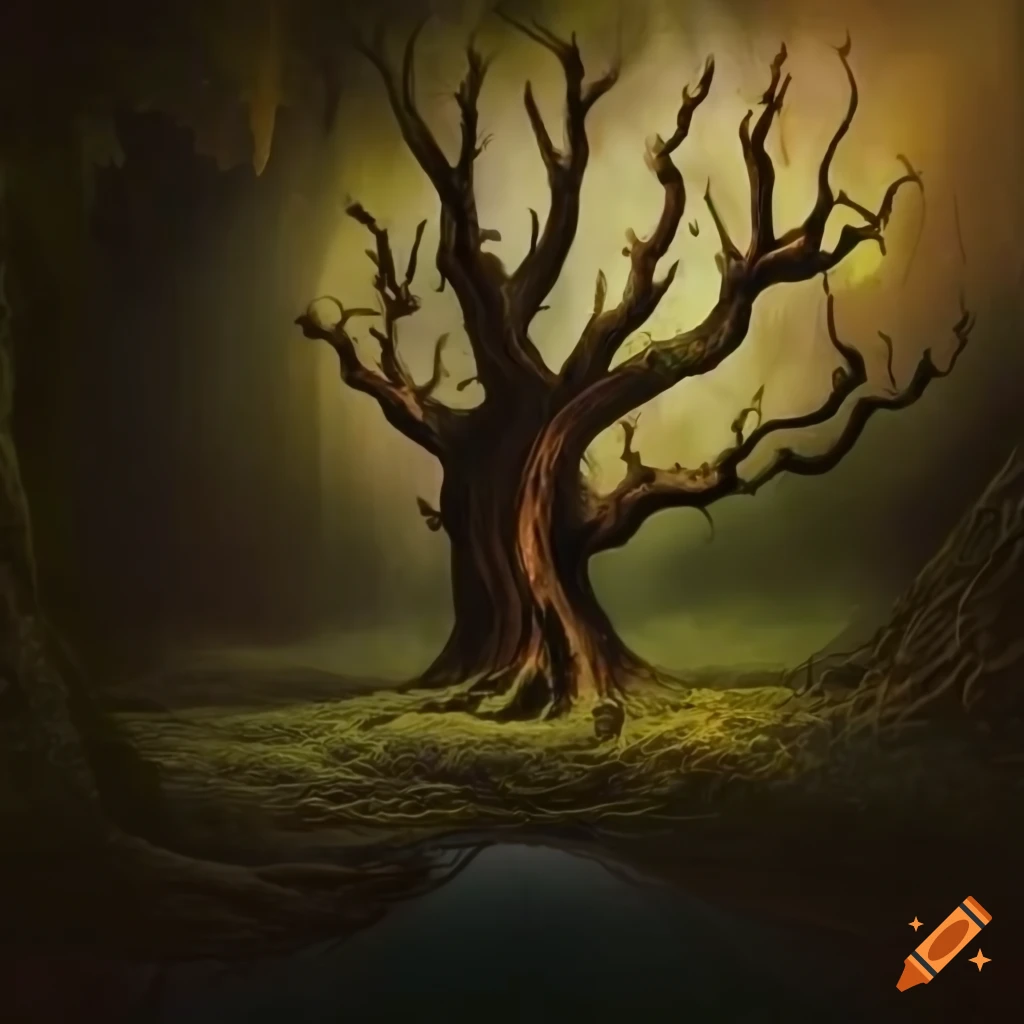 Lonely tree in a desolate landscape on Craiyon