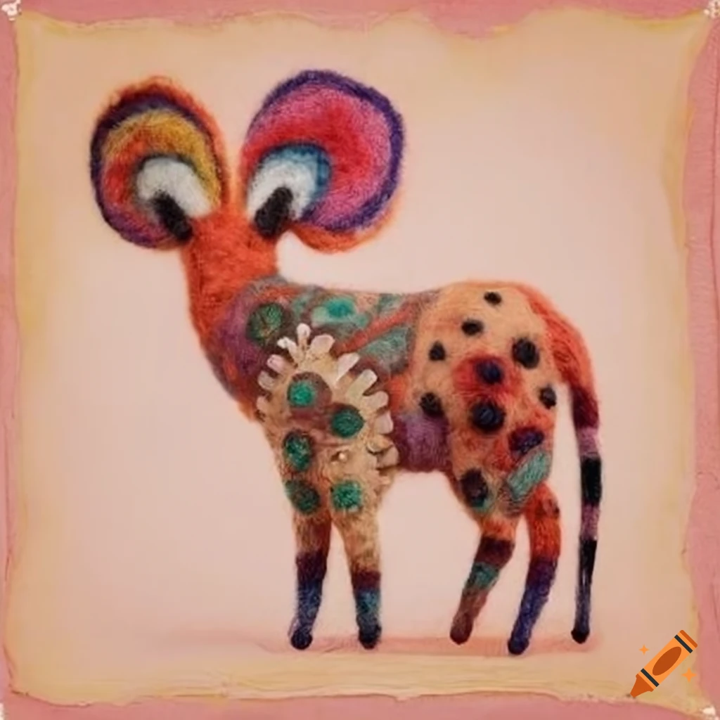 Felted wall creatures in intricate african-style outfits on Craiyon