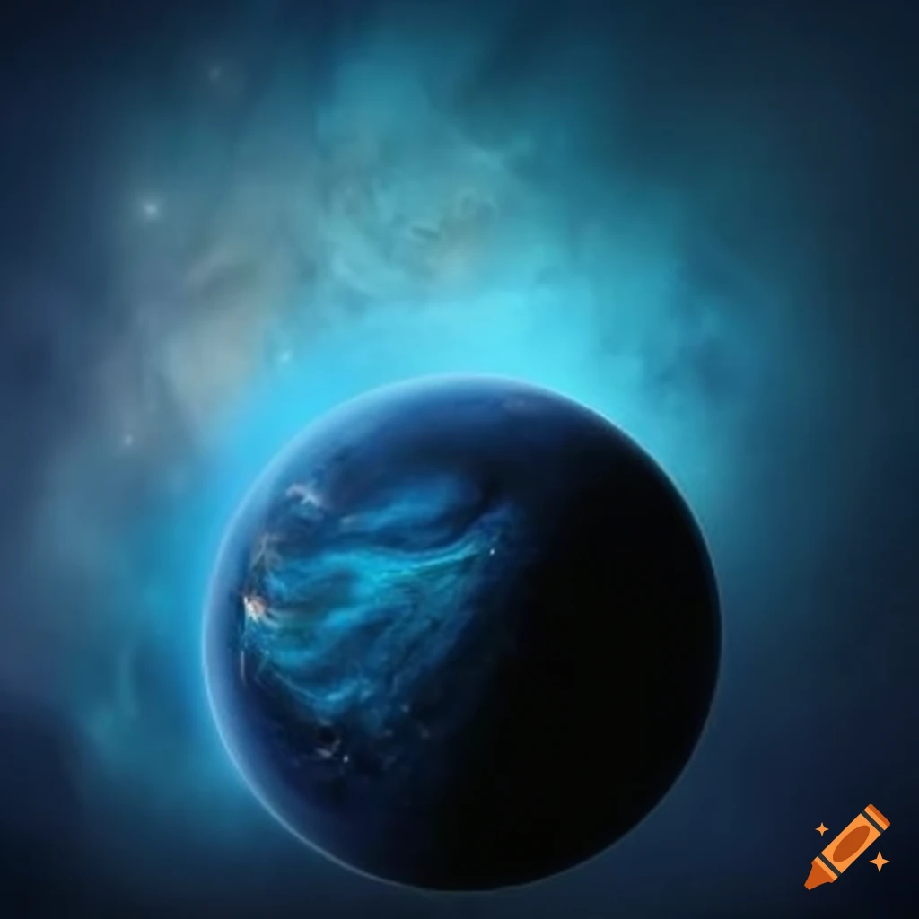 Surreal blue planet in space on Craiyon