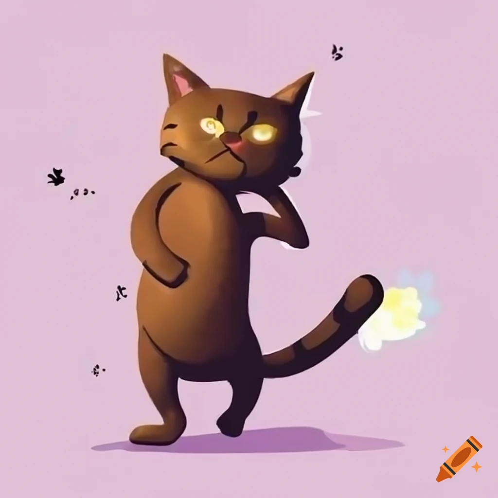 Cartoon cat emitting gas humorously on Craiyon
