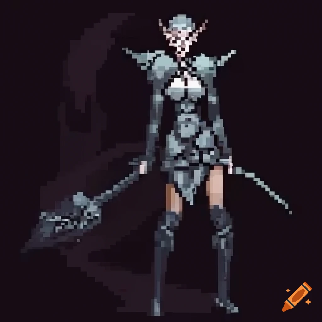 Pixel art of a female dark elf warrior in full body on Craiyon