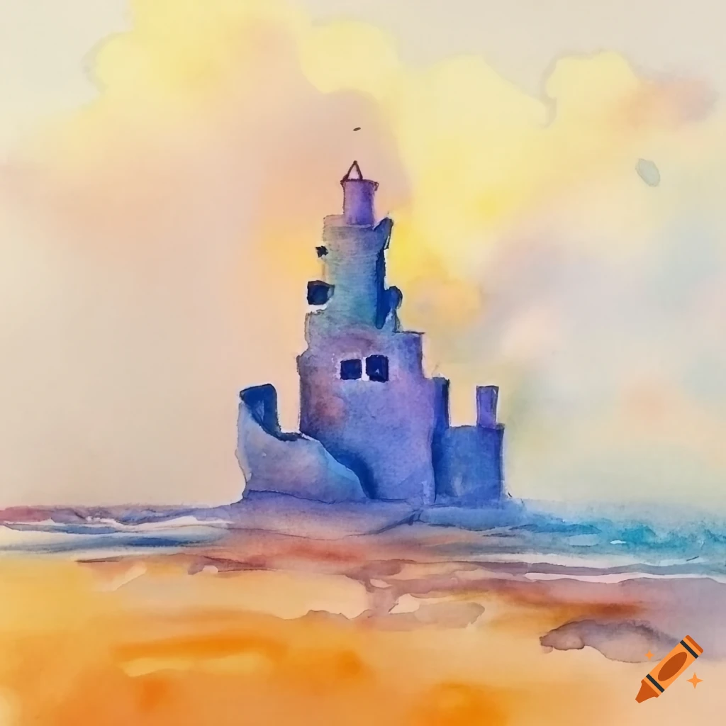 Sandcastle in watercolor style inspired by monet on Craiyon