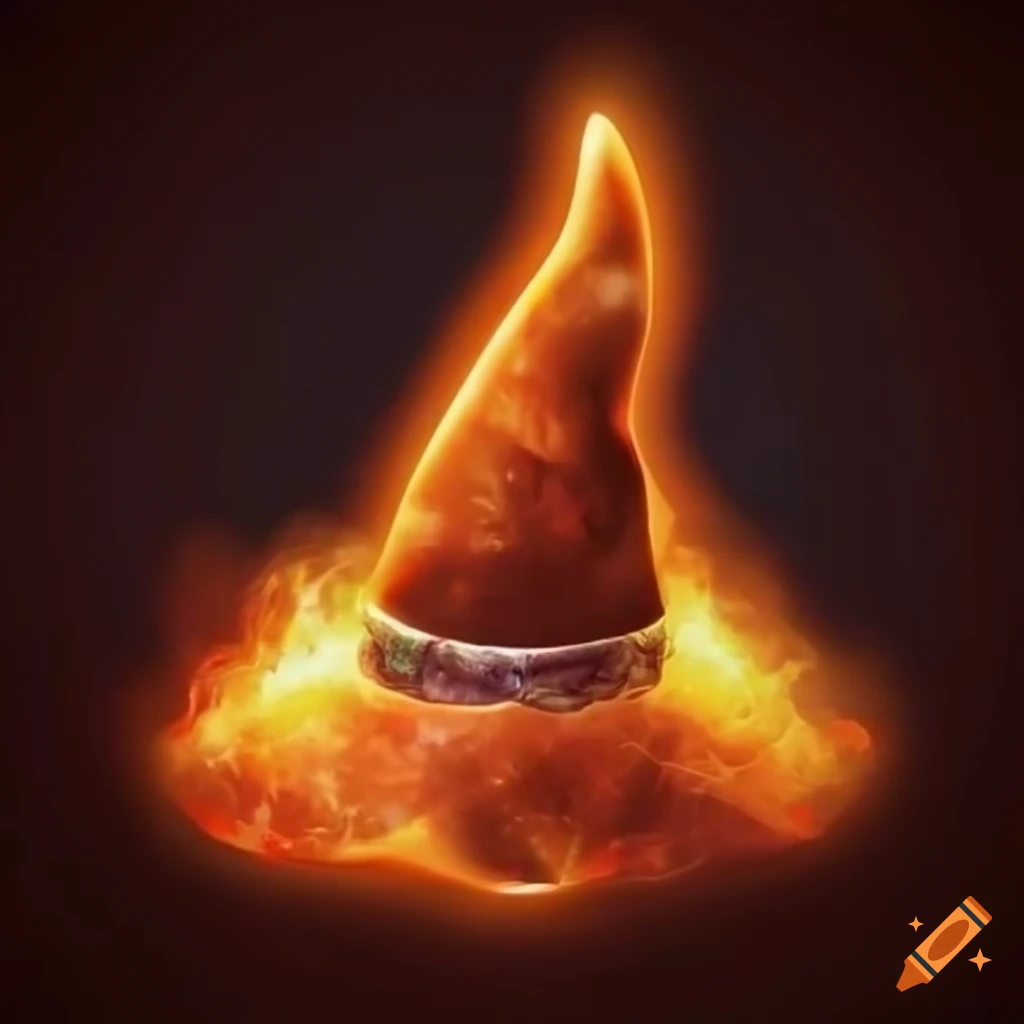 Large wizard hat glowing with fire and magical particles in high ...