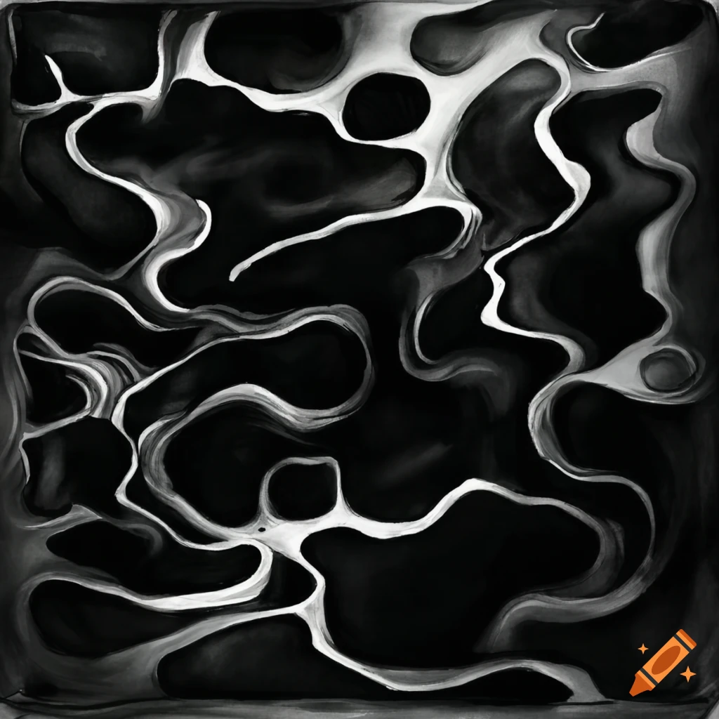 Abstract dark watercolor depicting thoughts and feelings flowing like a ...