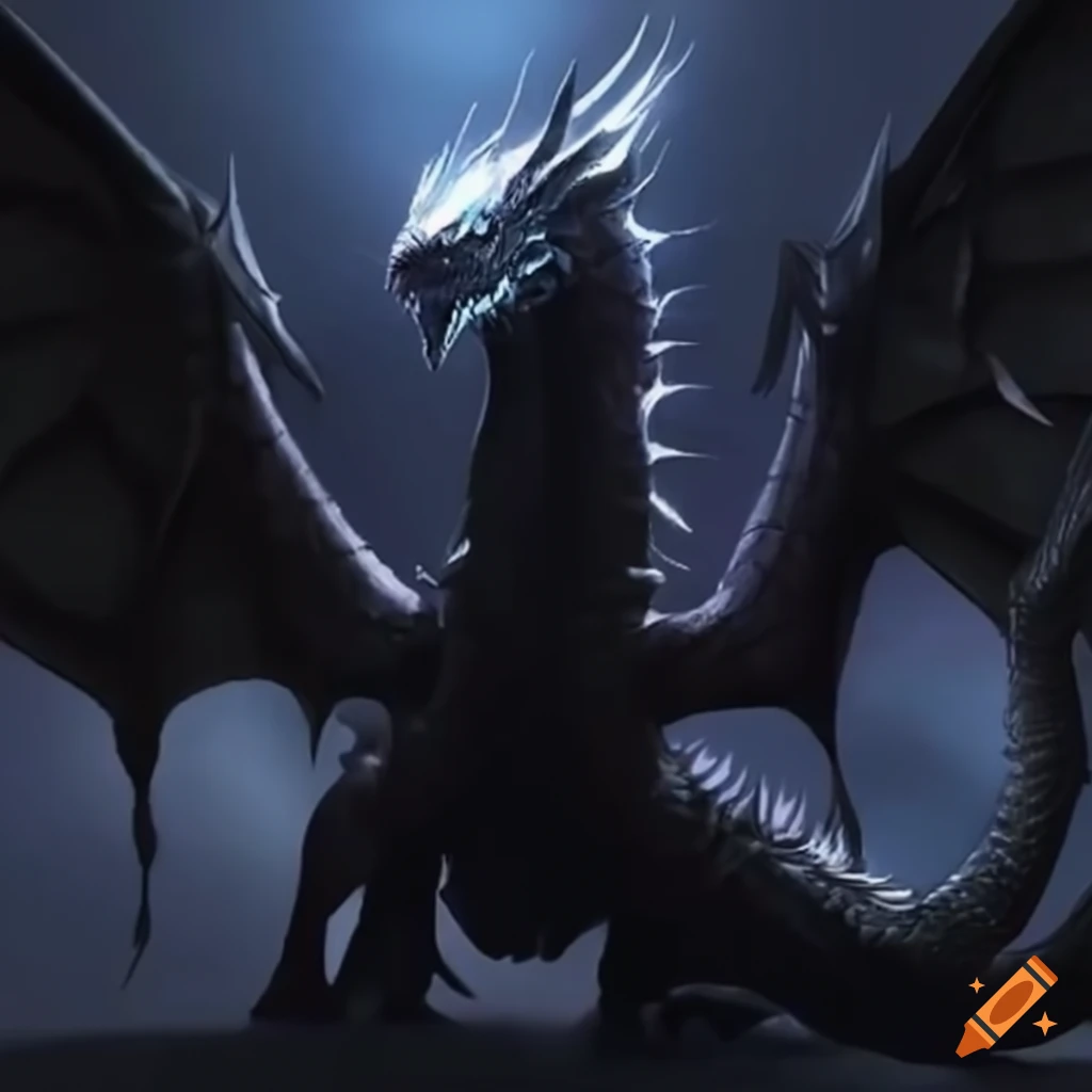 Epic shadow dragon with glowing white eyes on Craiyon