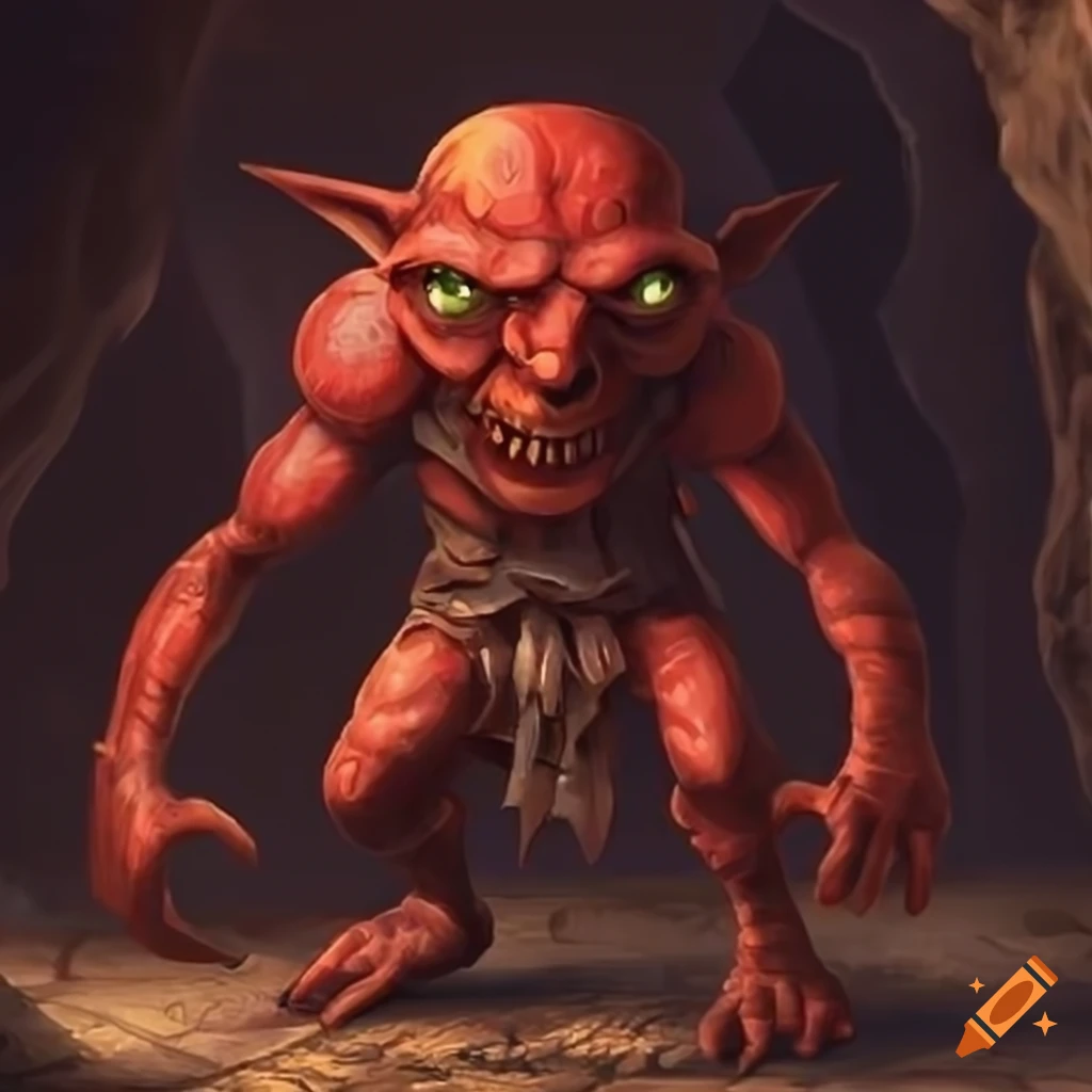 Tabletop rpg red goblin in a cave, token on Craiyon