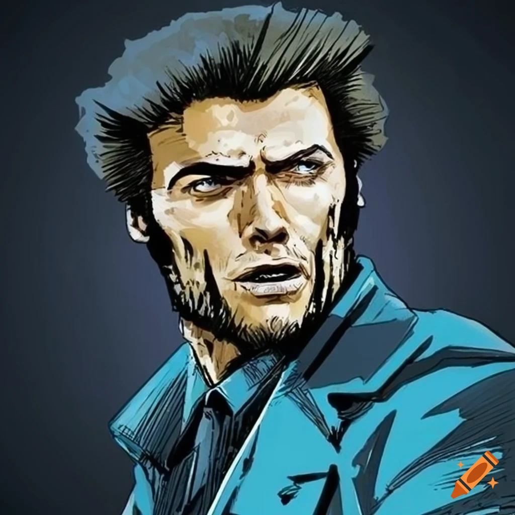 Comic book style portrait of young clint eastwood as wolverine in ...
