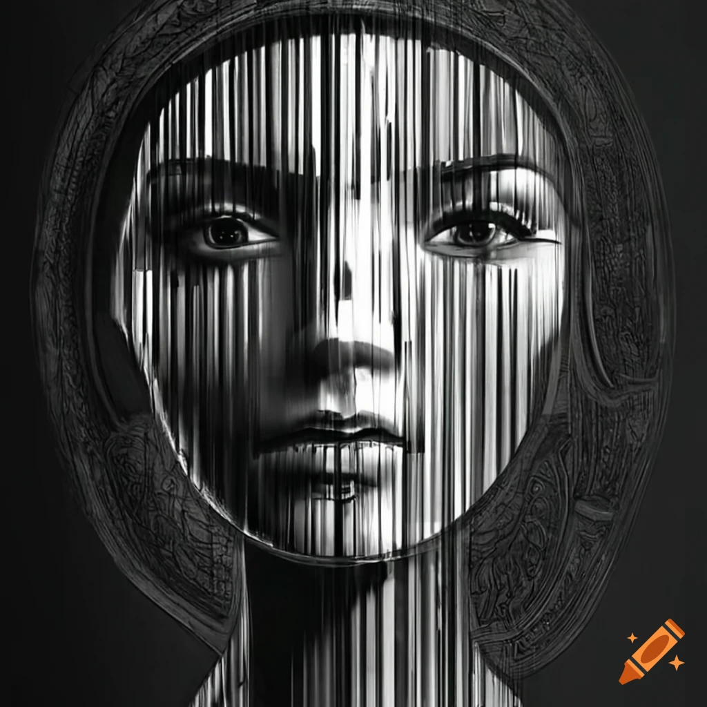 Mesmerizing artwork of impossible optical geometric elements with a woman's face in a mirror on ...