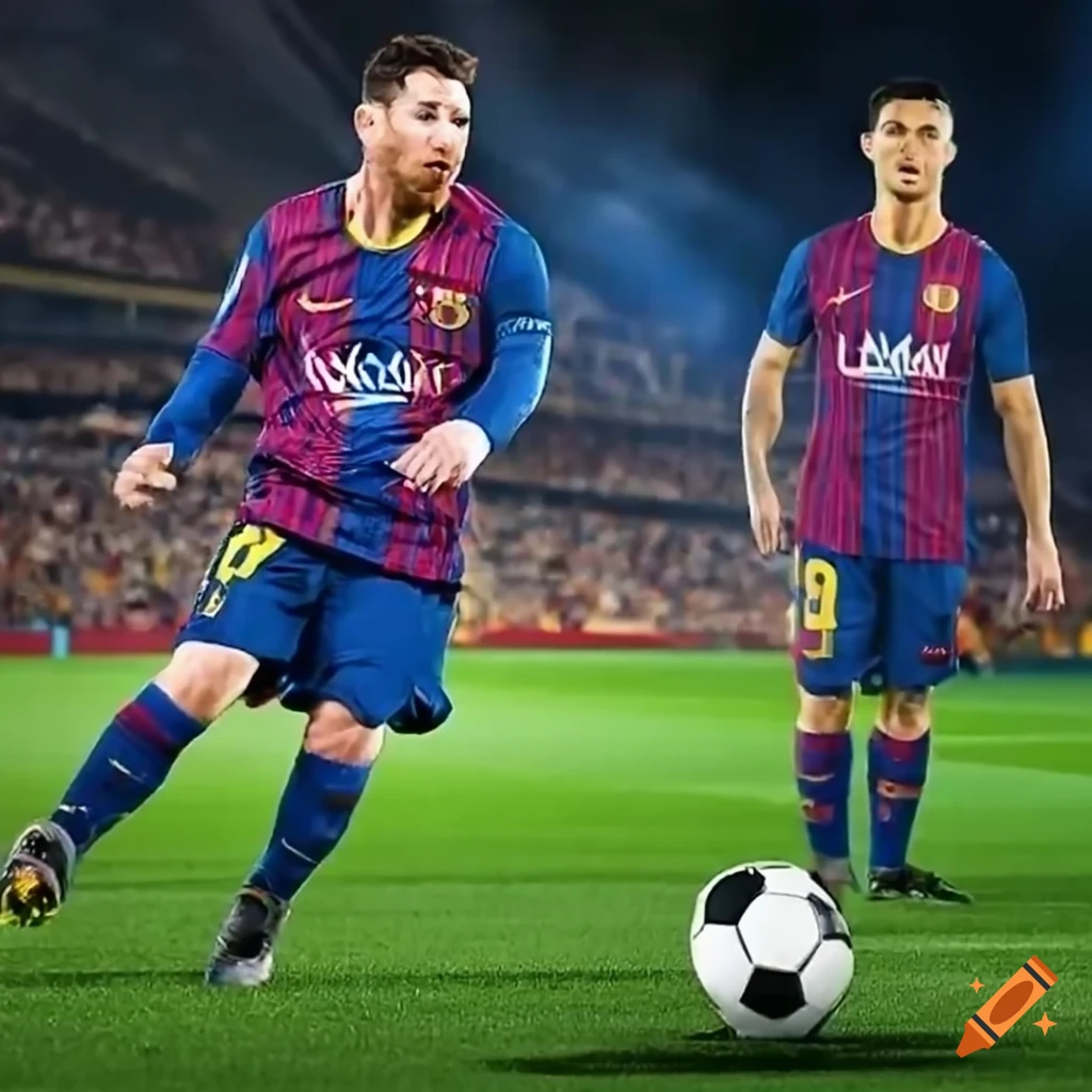 Messi and ronaldo playing soccer in a fancy stadium on Craiyon