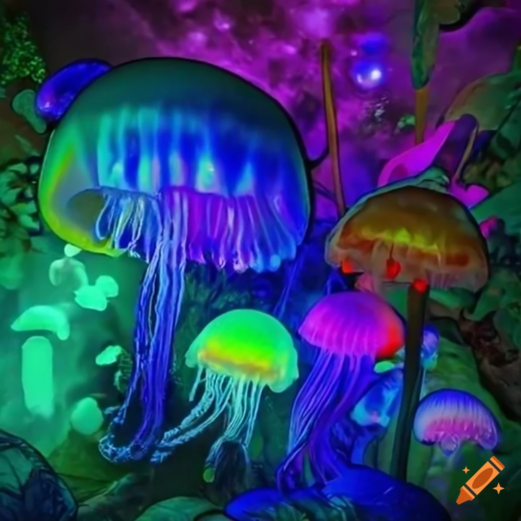 Alien Planet with glowing rivers, mystical statues, and purple plants ...