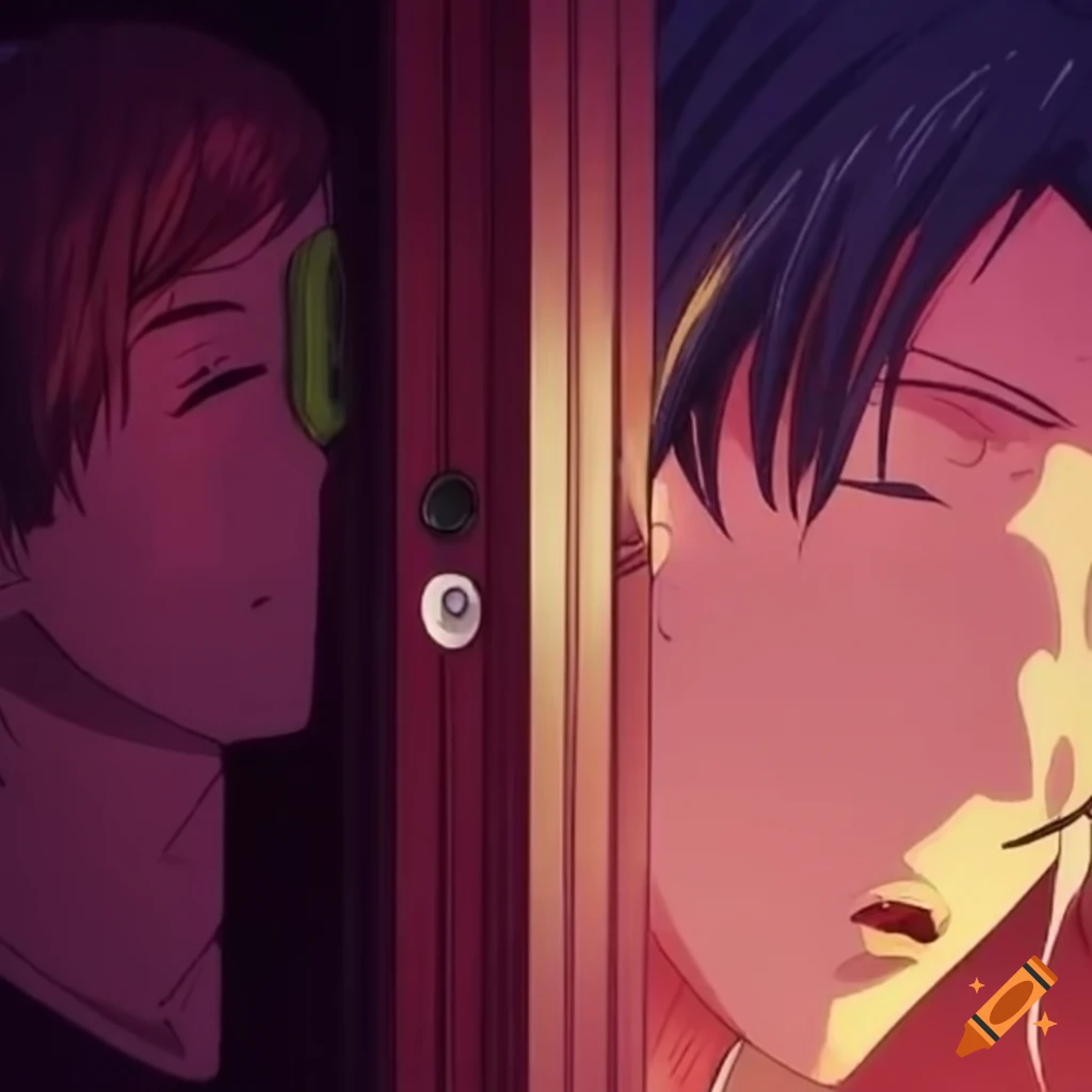 Romantic scene of two lovers separated by a closed door on Craiyon