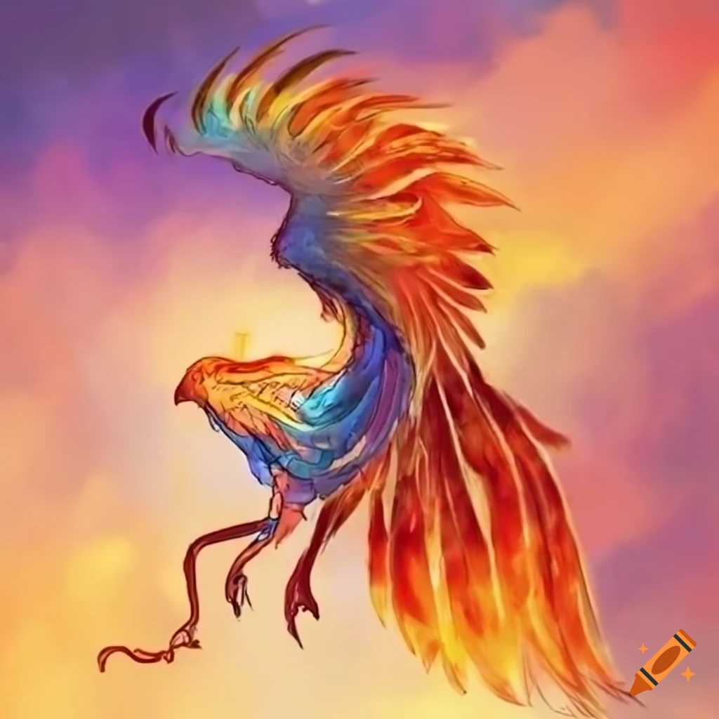 Drawing of a phoenix with other birds inside on Craiyon