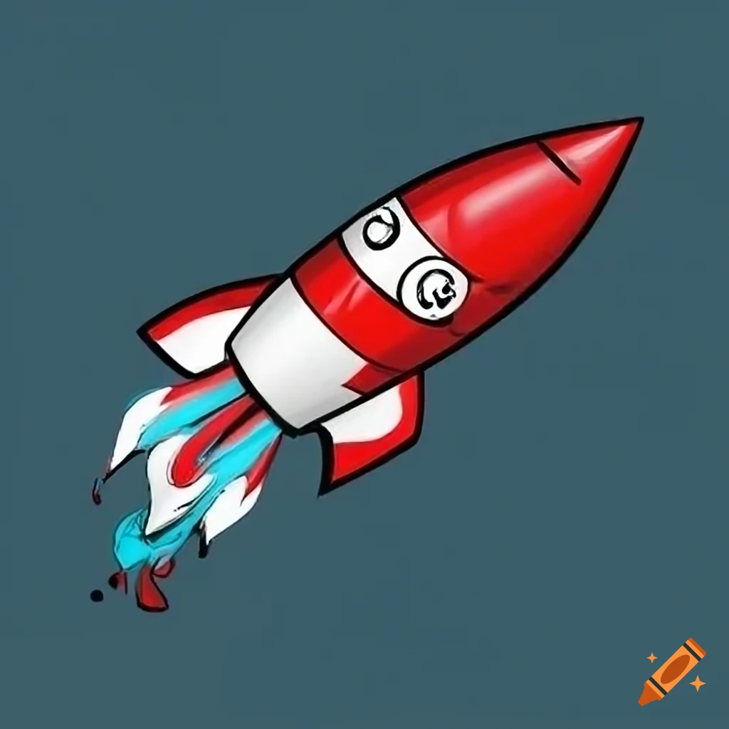 Comic-style rocket with red, white, and black colors on Craiyon