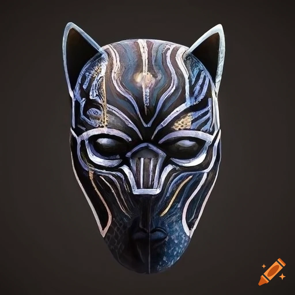 African style artwork of black panther as an african mask on Craiyon