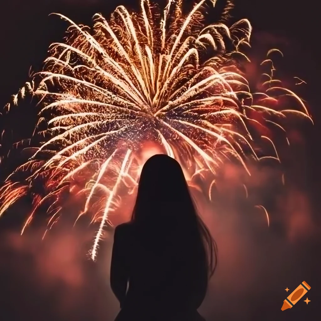 Woman standing in front of festive fireworks on Craiyon
