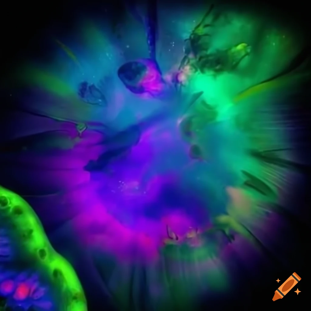 Alien planet with glowing rivers, mystical statues, and purple plants ...