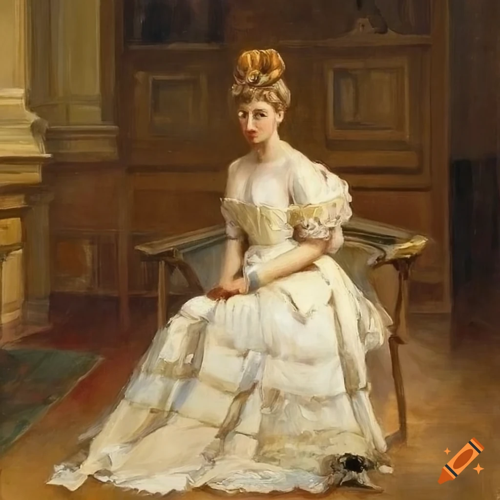 Full-length portrait of Princess Peach by Albert Edelfelt in the realism movement on Craiyon