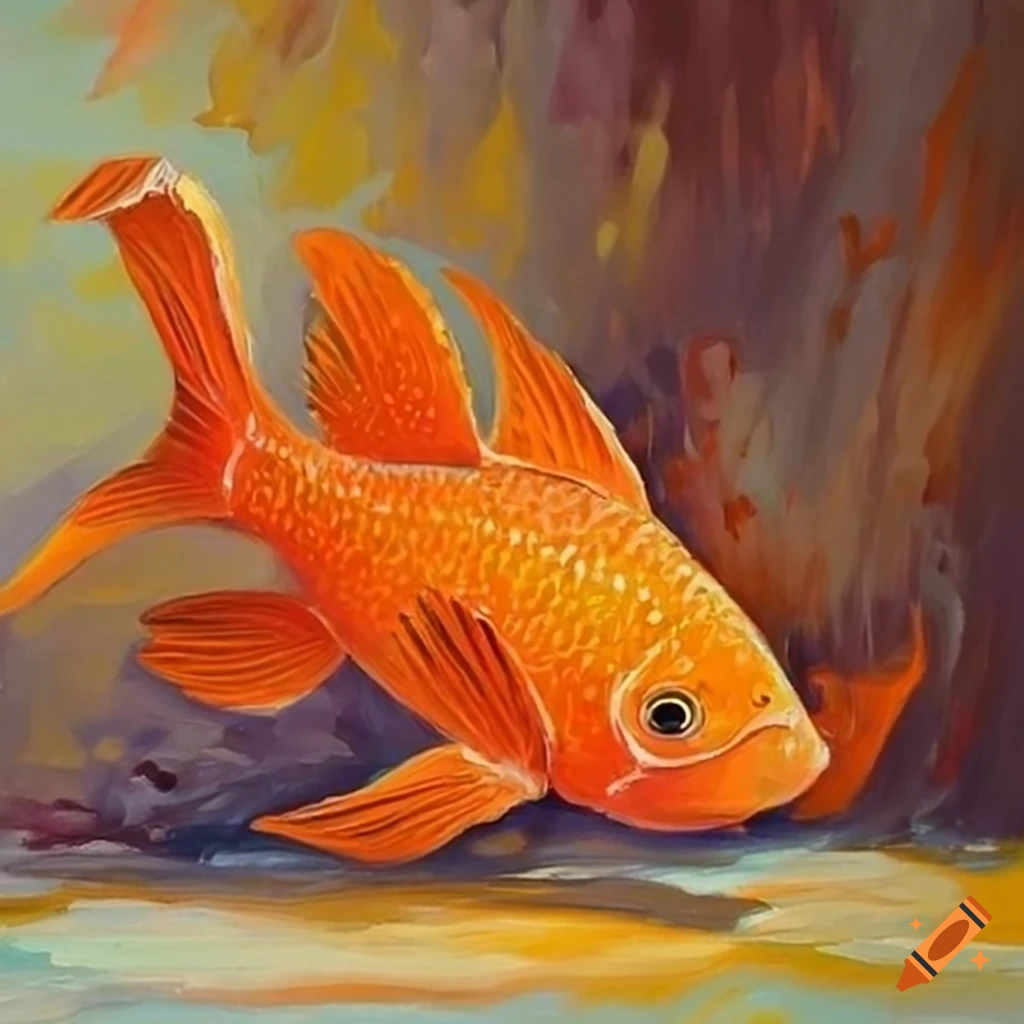 Cozy oil painting of orange fishes looking at stars on Craiyon