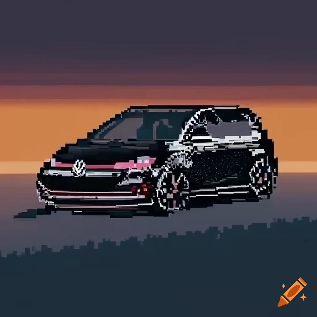 Pixel art of a black MK7 Volkswagen GTI speeding on a country road on ...