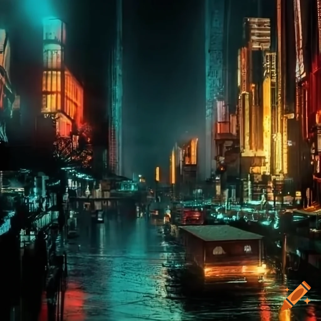 Crowded street in a Blade Runner style city at night on Craiyon