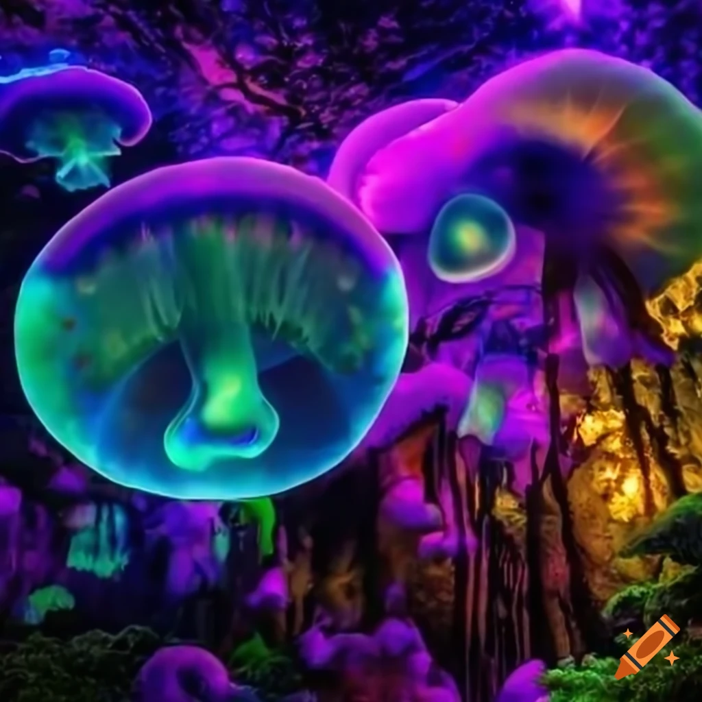 Alien planet with glowing rivers, mystical statues, deep-sea wonders ...