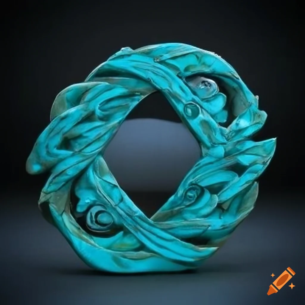 Turquoise sculptured frames interwoven with fish on Craiyon