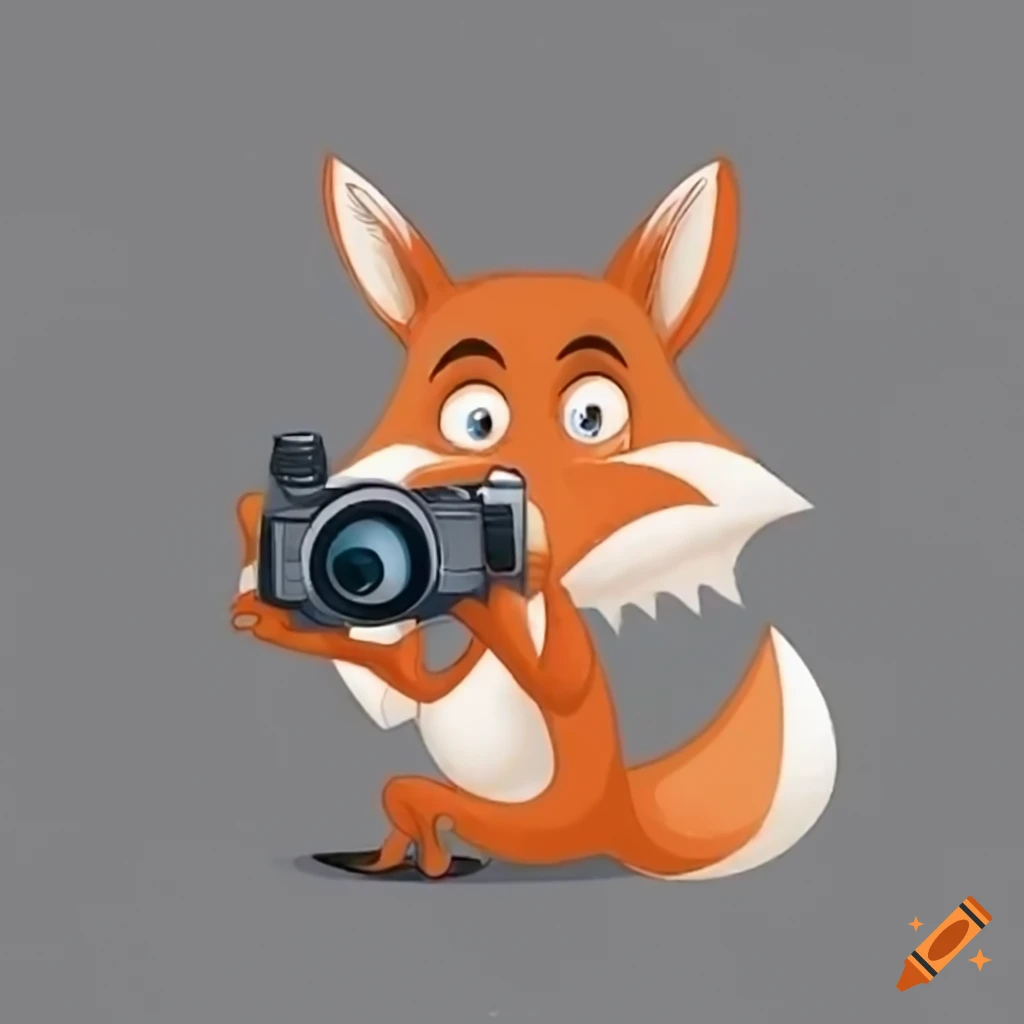 Cartoon fox holding camera on Craiyon