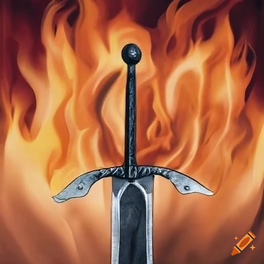 Fiery ball on the end of a scottish claymore sword on Craiyon