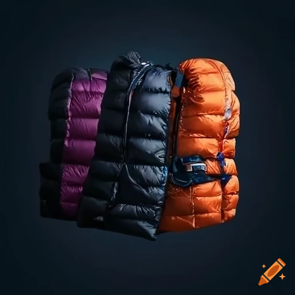 Person standing on top of a large life-jacket wearing a down jacket on ...