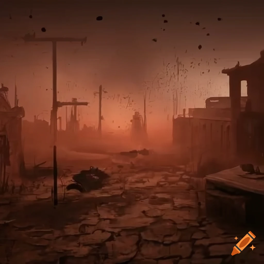 Post apocalyptic wasteland with dry dirt floor and dust storm on Craiyon