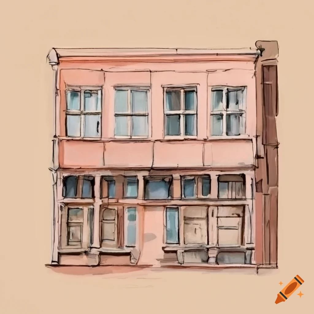 Architectural sketch of a timber-framed department store block on a ...