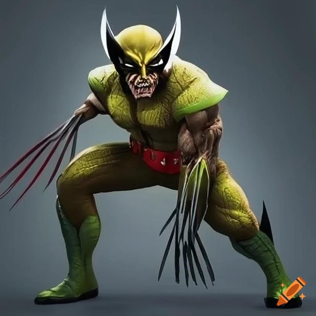 Wolverine in a fierce green gator scale suit on Craiyon