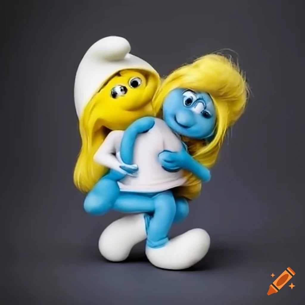 Smurfette giving a piggyback ride to a boy on Craiyon